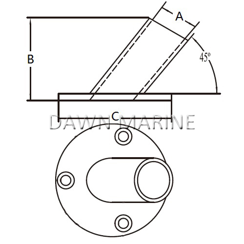 Stainless Steel Round Handrail Base 45 Deg | Dawn Marine